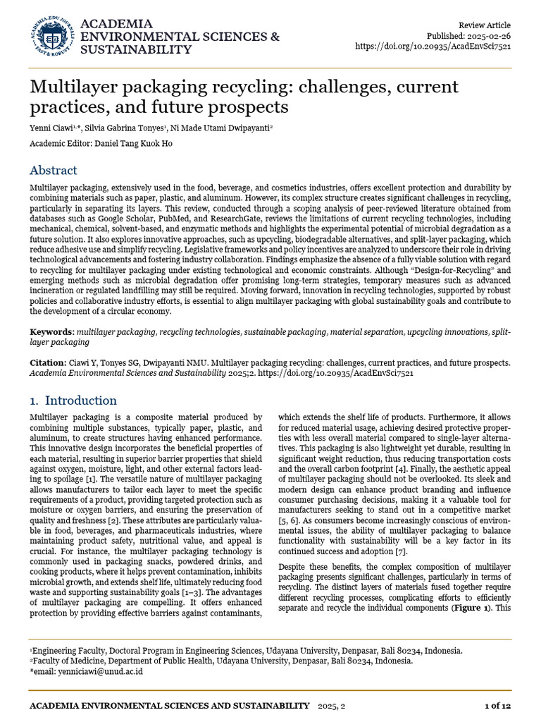 Multilayer Packaging Recycling Challenge | PDF | Recycling | Waste ...