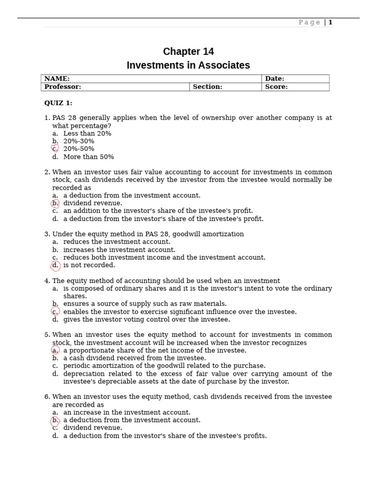 Quiz Chapter 14 Investments in Associates | PDF | Investing | Equity ...