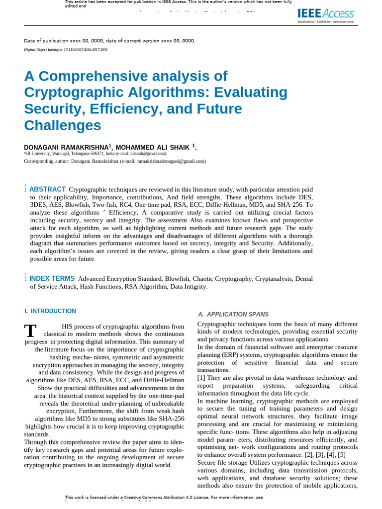 A Comprehensive Analysis of Cryptographic Algorith | PDF | Cryptography | Encryption