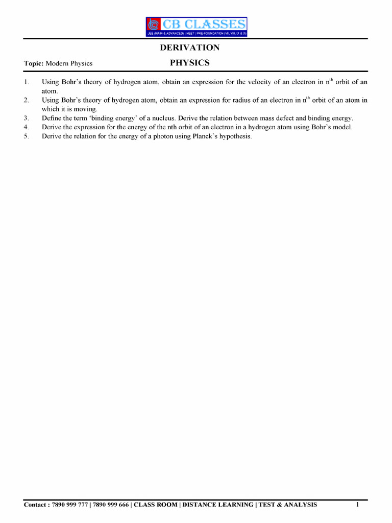 Modern Physics Derivation | PDF