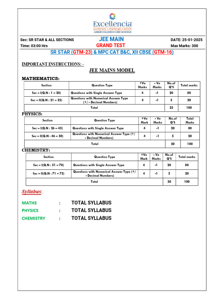 SR Star Gtm-23 & MPC Cat B&C, Xii Cbse Gtm-16 - QP, Key & Sol - 25!01 ...