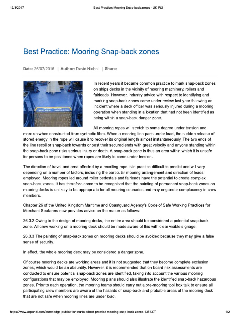 Best Practice - Mooring Snap-Back Zones - UK P&I | PDF
