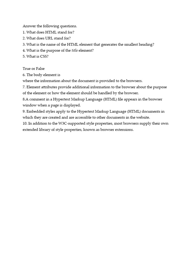 HTML & CSS Basics Quiz | PDF