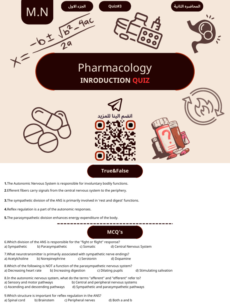 Quiz on Pharmacology Lec 2 Part 1 | PDF | Autonomic Nervous System ...