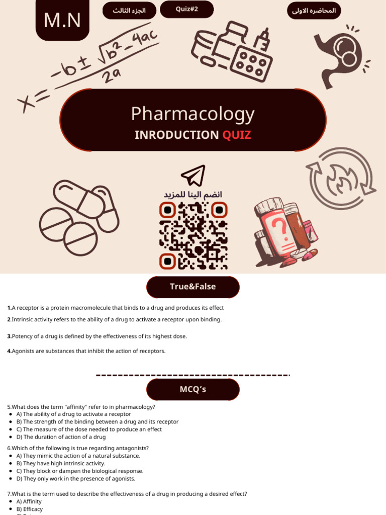 Quiz On Pharmacology Lec 1 Part 3 | PDF | Receptor Antagonist | Agonist