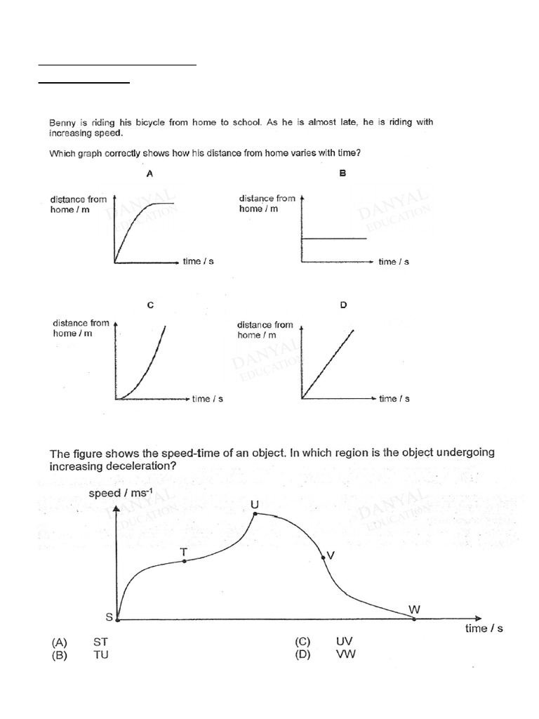 Combined Physics MCQs Kinematics Test 1.0 | PDF