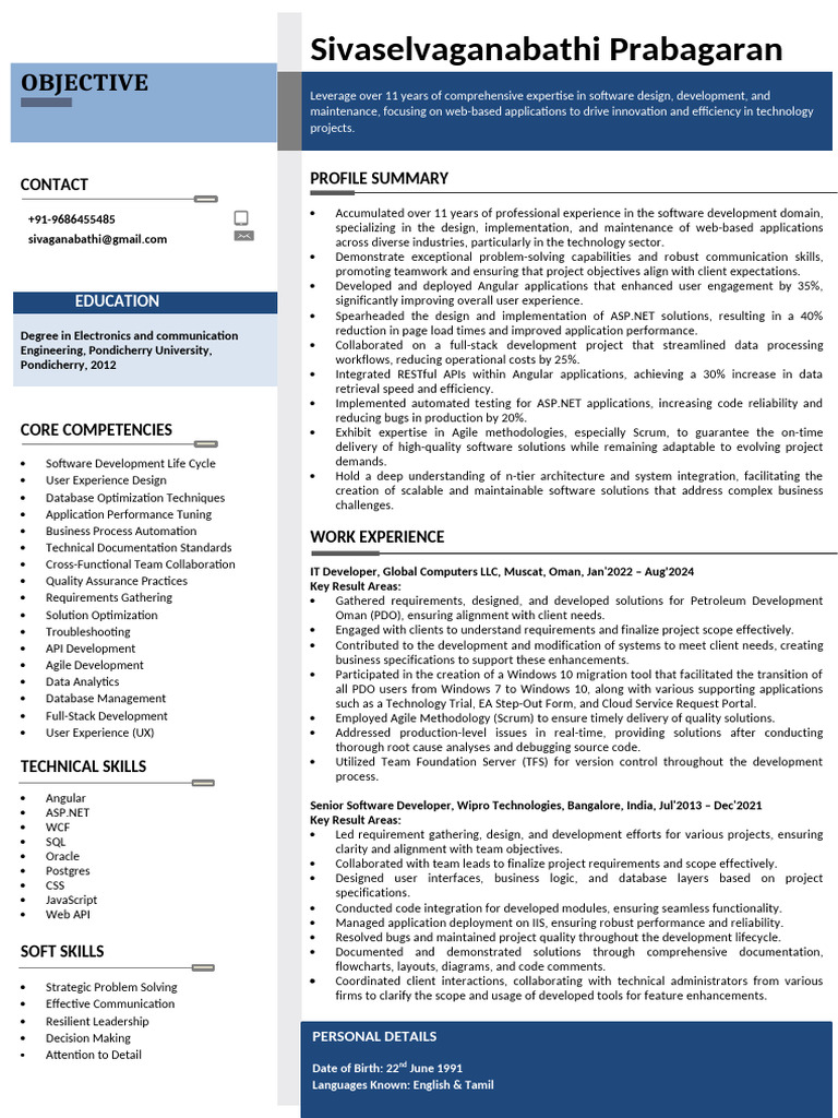 Sivaselvaganabathi Prabagaran: Objective | PDF | Software Development ...