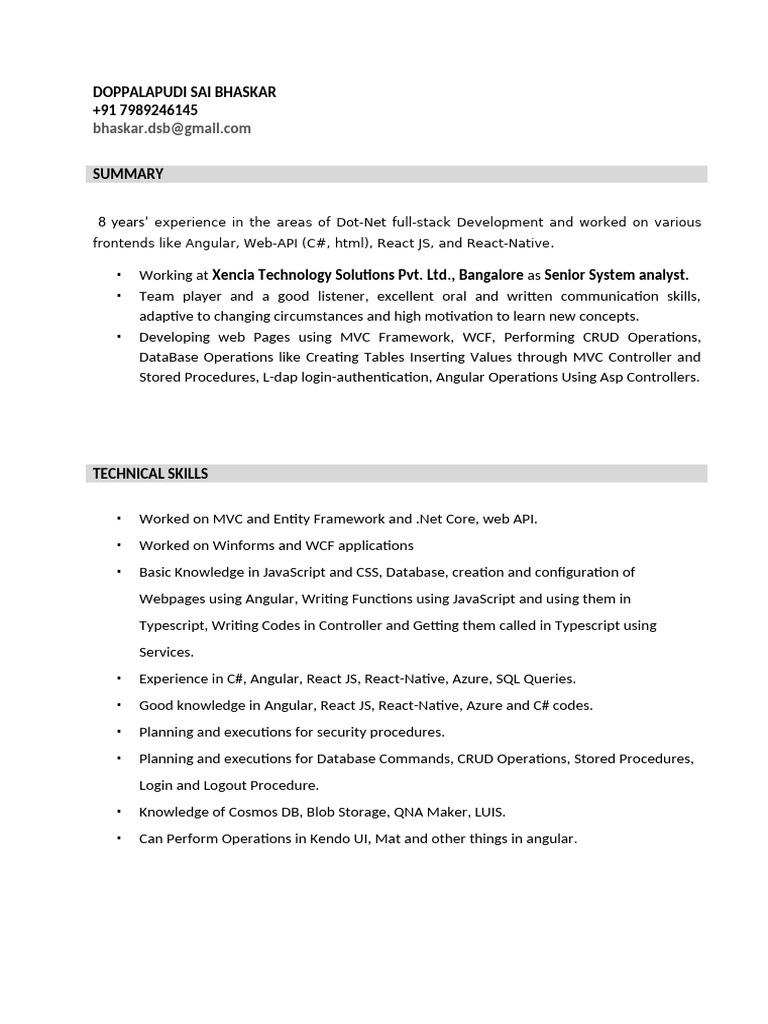 SaiBhaskar - Fullstack DotNet | PDF | Databases | Java Script