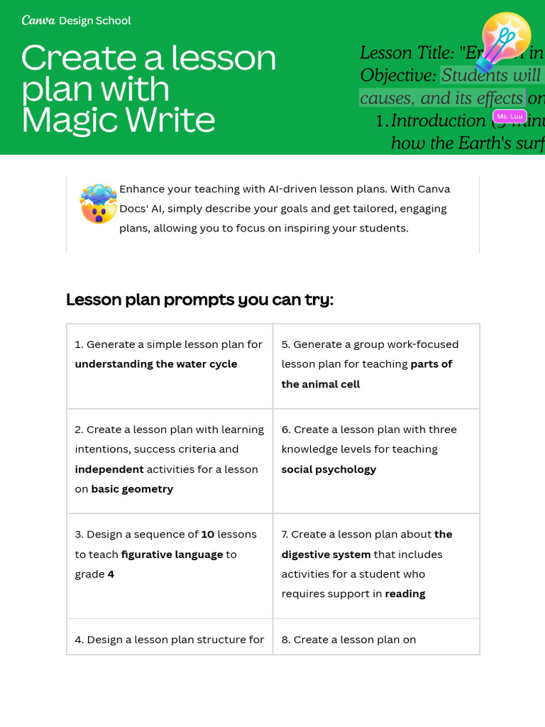 Create A Lesson Plan With Magic Write | PDF | Lesson Plan | Cognitive ...