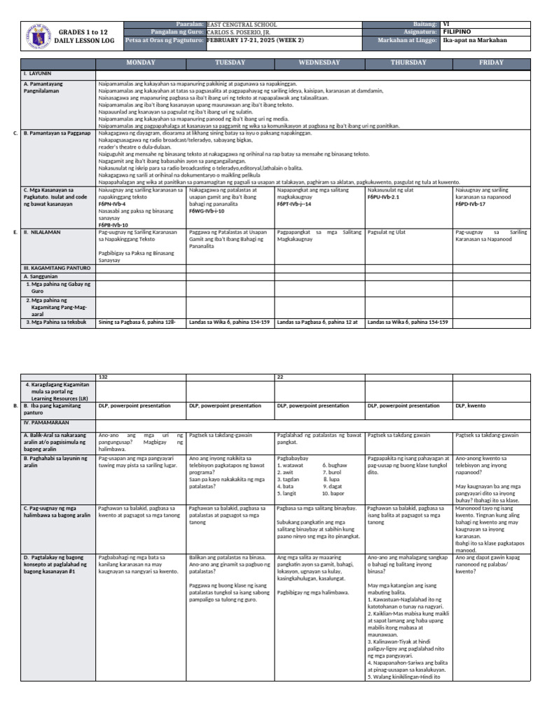 Dll Filipino 6 q4 w2 v2 | PDF