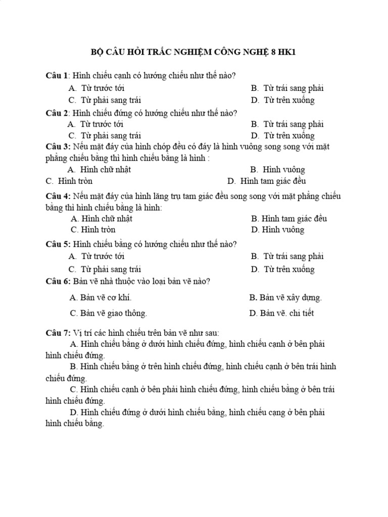 1607446395915-50 Cau Trac Nghiem CN8 HK1 | PDF