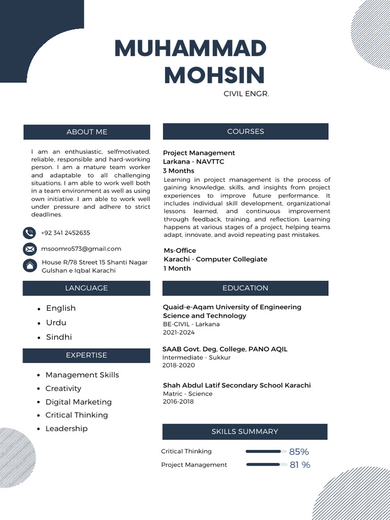 Muhammad's Project Management Skills | PDF | Behavior Modification ...