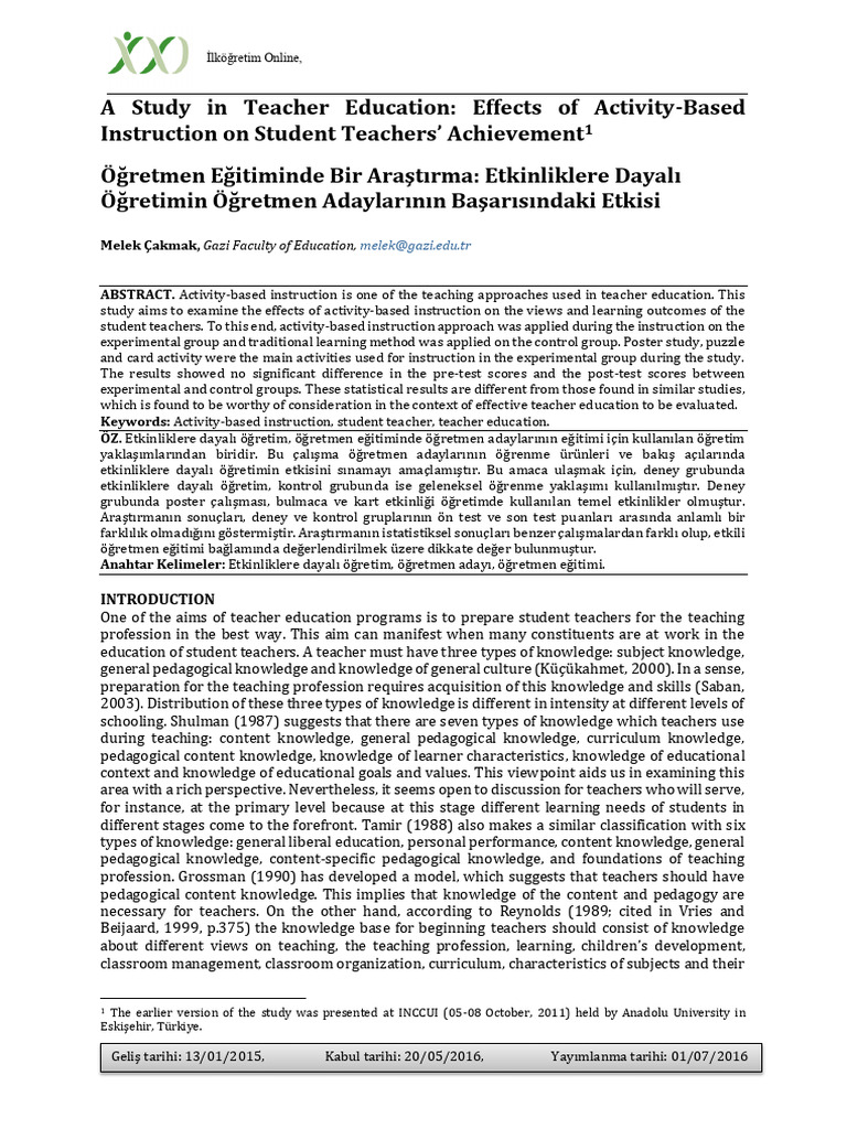 Study in Teacher Education Effects of Activity-Bas | PDF | Student's T ...