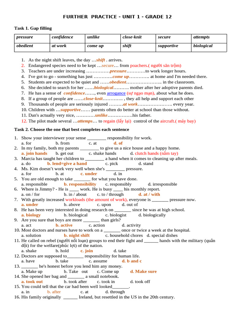 FURTHER PRACTICE - UNIT 1 - Online 2020,2021 | PDF