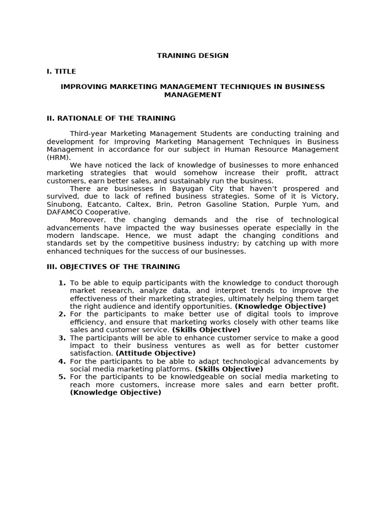 Training Design G 2 Final 3 | PDF | Marketing | Marketing Strategy