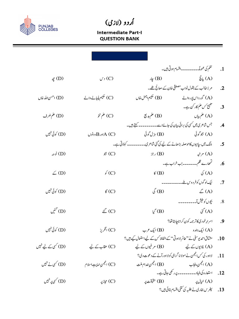 1st Year Urdu New MCQ's Combine Files (31-01-2025) | PDF