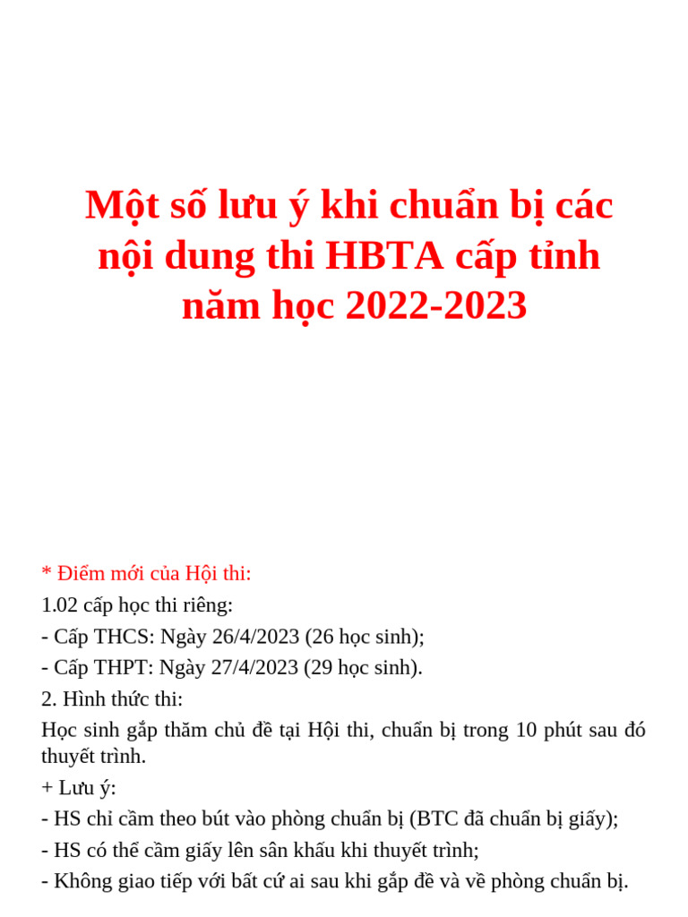 Một số lưu ý khi chuẩn bị các nội dung thi HBTA | PDF