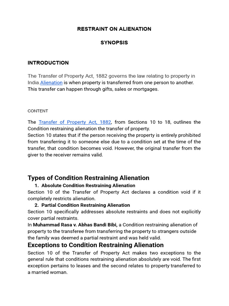 Restraint On Alienation | PDF | Lease | Property