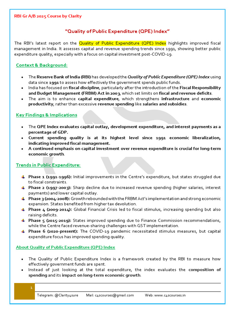 Quality of Public Expenditure Index in India | PDF | Government ...
