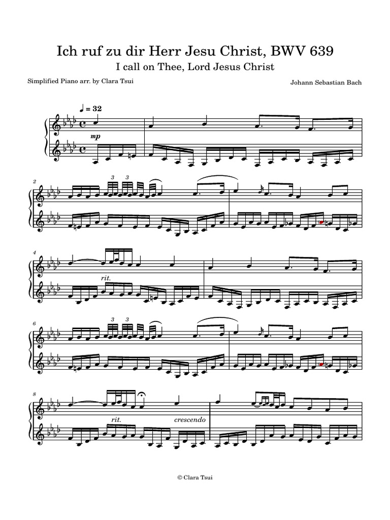 Bach's Ich Ruf Zu Dir, BWV 639 Piano | PDF | Public Domain Music ...