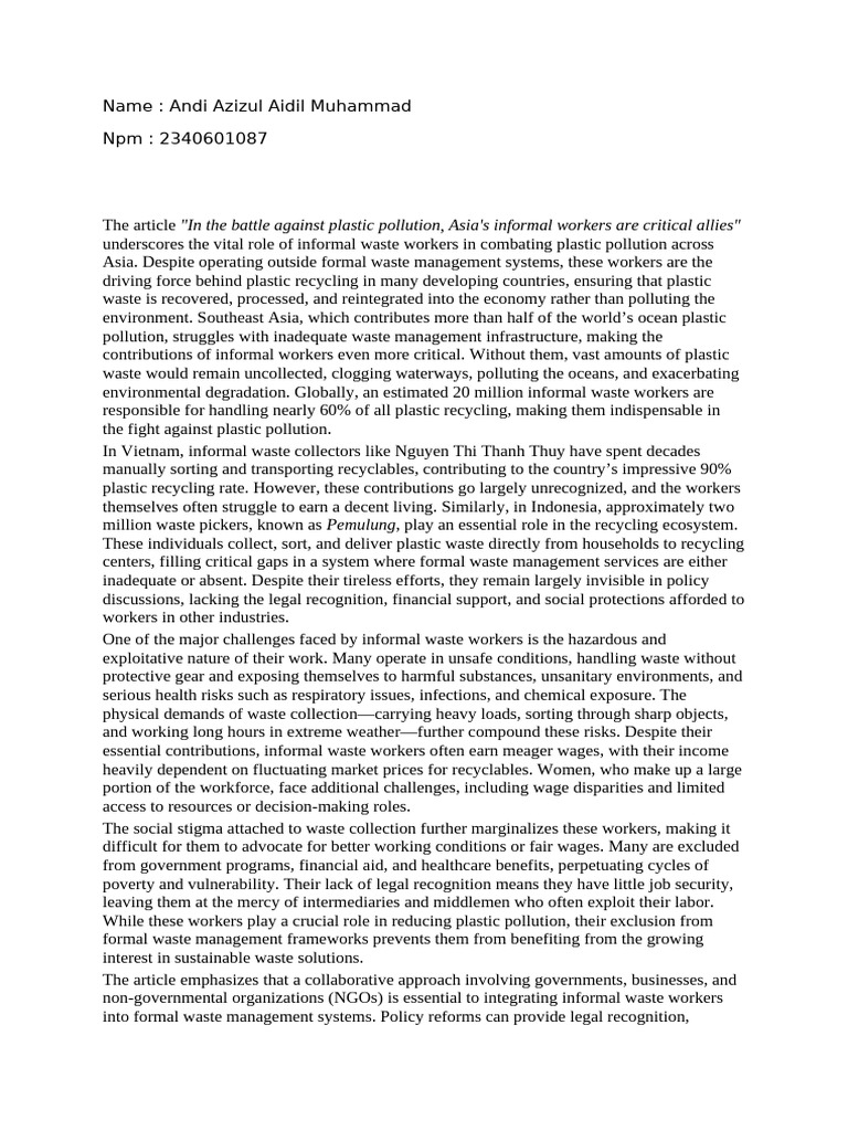 Andi Azizul Aidil Muhammad(2340601087) | PDF | Waste | Recycling