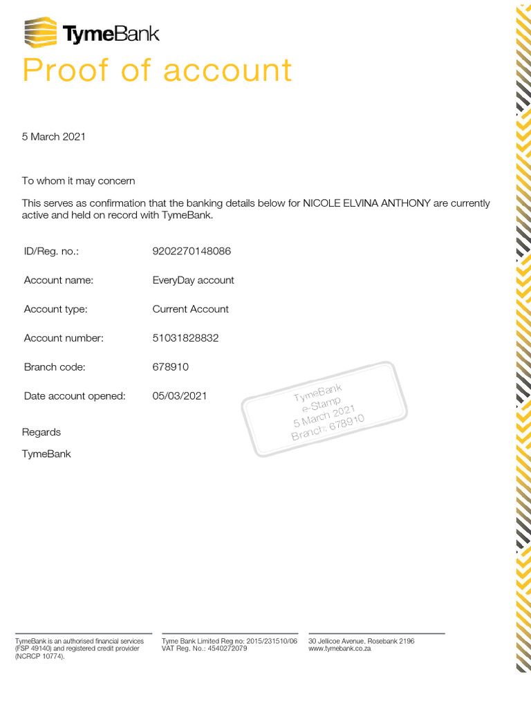 Ridwaam Robertse Proof of Bank | PDF