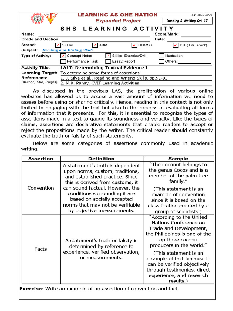 RW LAS 17 Determining Textual Evidence I | PDF | Truth | Human ...