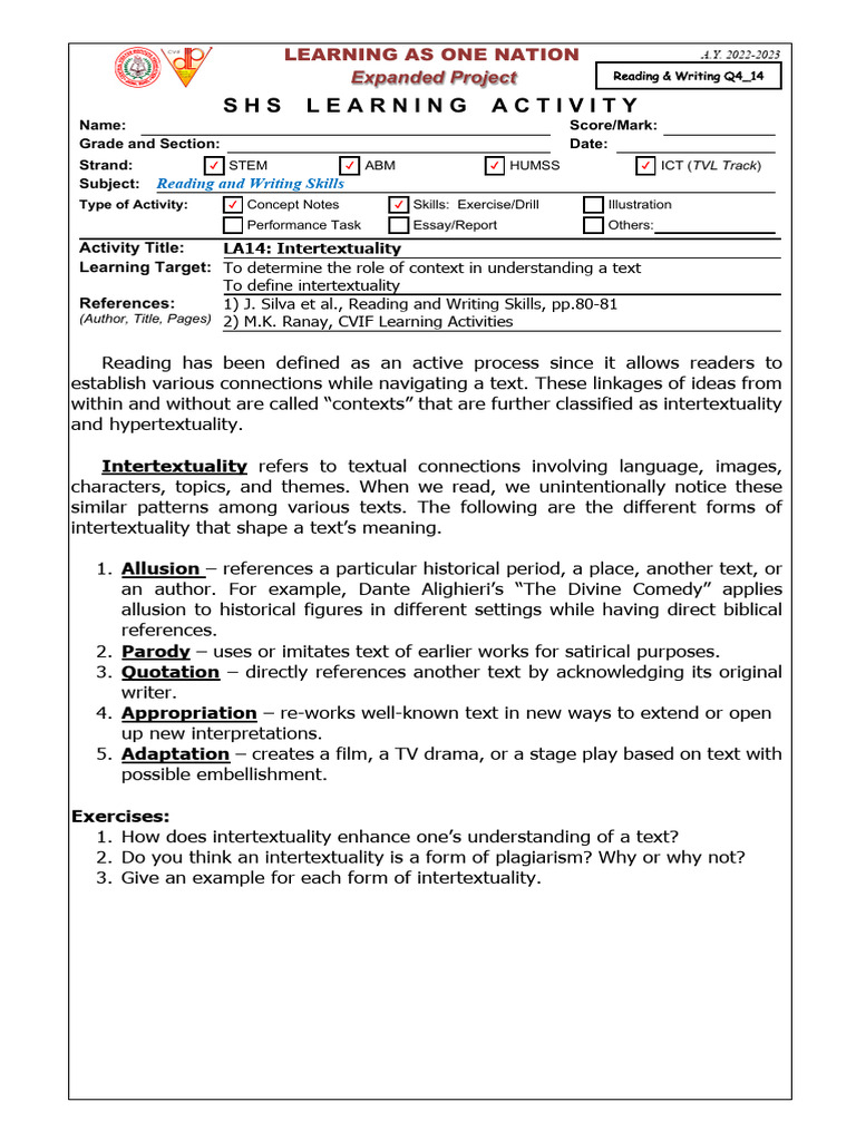 Understanding Intertextuality in Texts | PDF | Intertextuality | Human Communication