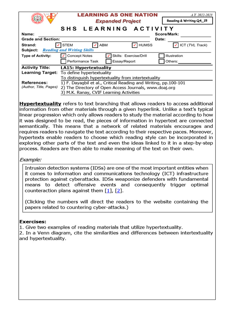 RW LAS 15 Hypertextuality | PDF | Hypertext | Computing