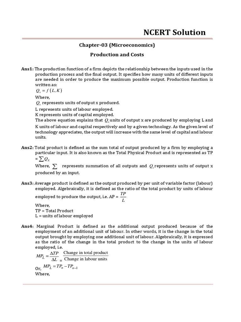 12th Economics ch3 | PDF | Production Function | Production And Manufacturing