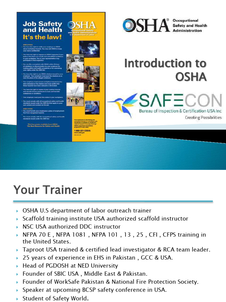 Intro To OSHA | PDF | Occupational Safety And Health Administration ...