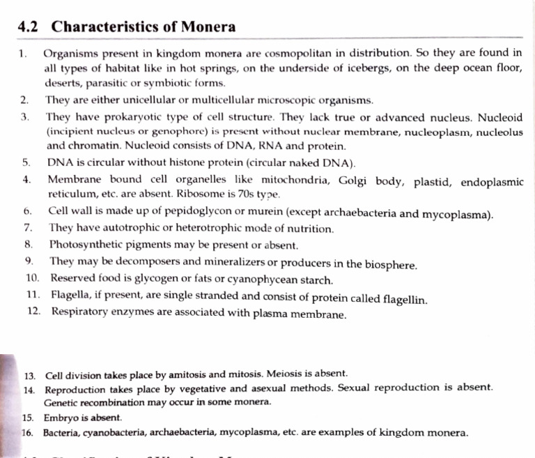 Characteristics of Monera-1 | PDF