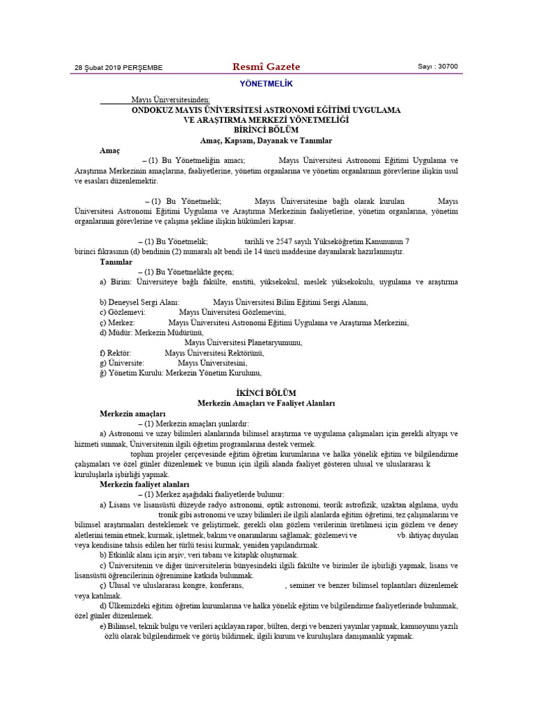 Resmî Gazete: 28 Şubat 2019 PERŞEMBE Sayı: 30700 | PDF