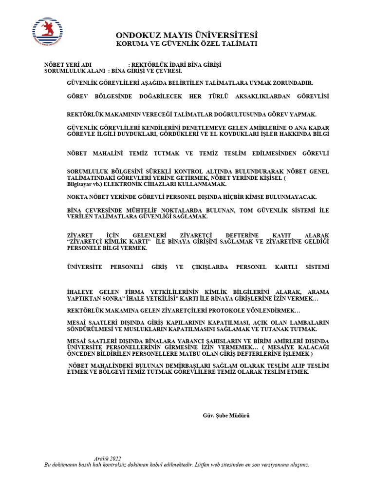 PP4.5.TAL0031 Koruma Ve Guv. Mud. Rektorluk Idari BIna Girisi | PDF