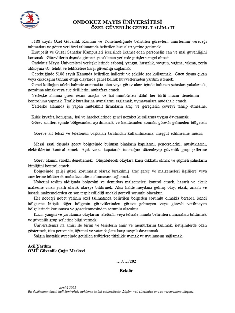 PP4.5.TAL0030 Koruma Ve Ozel Guvenlik Genel Talimati | PDF