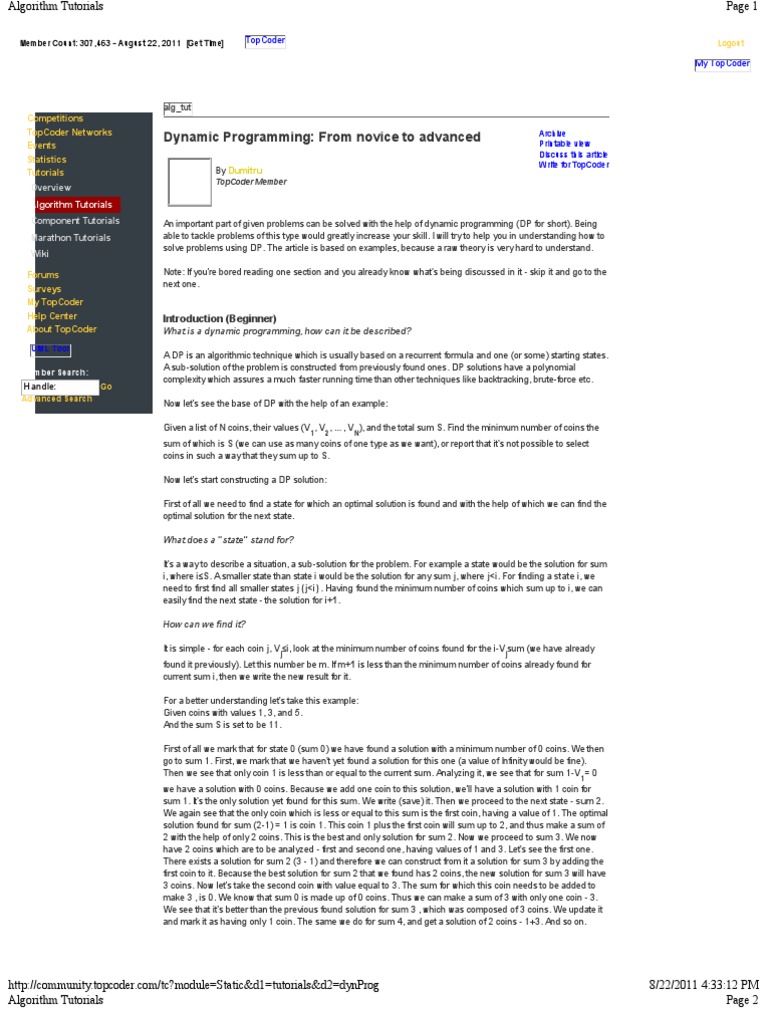 Algorithm Tutorials Dynamic Programming | PDF | Dynamic Programming ...