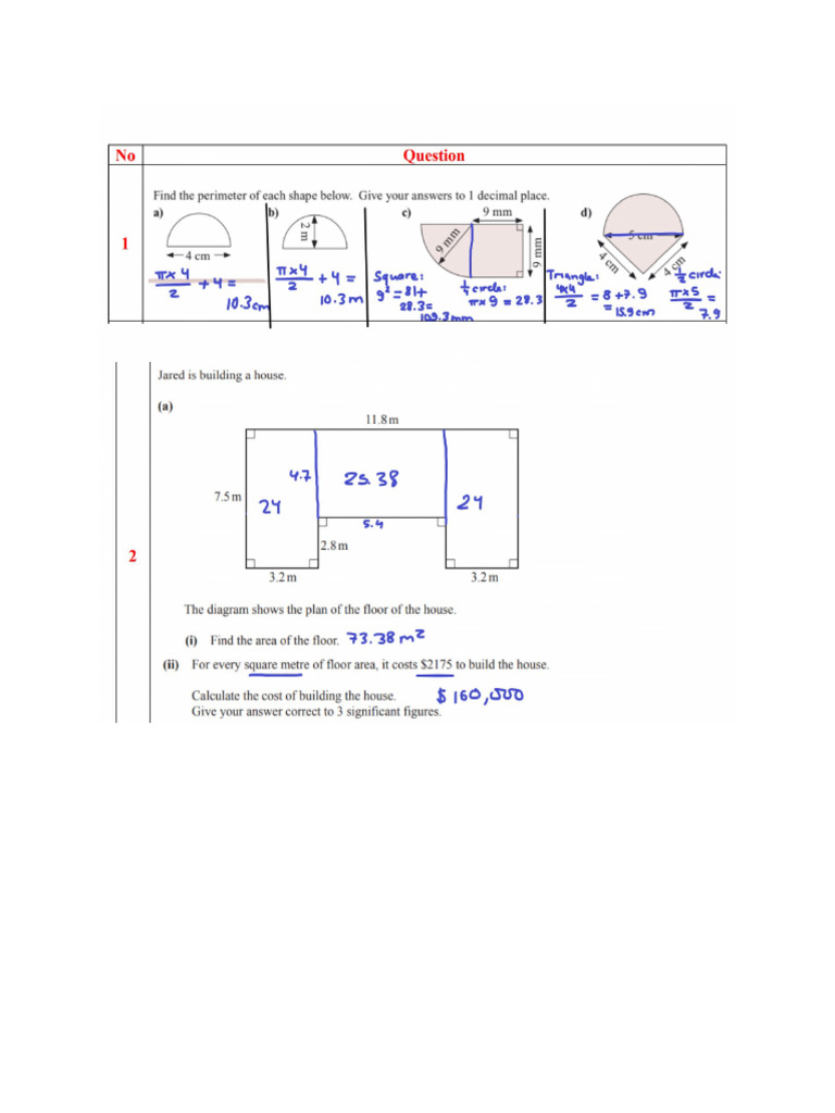 Ms Thao Homework Perimeter & Area of 2D Shapes | PDF