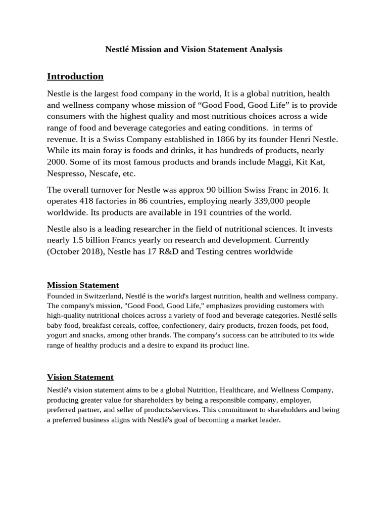 Nestlé Mission and Vision Statement Analysis | PDF | Nestlé