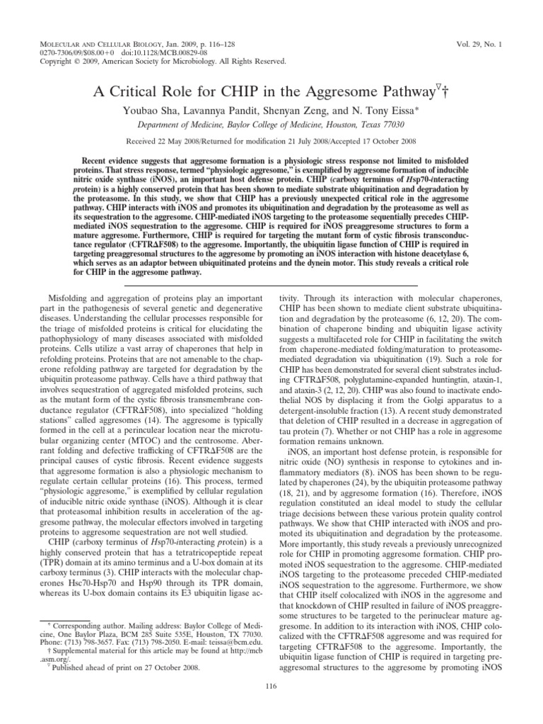 A critical role of CHIP in the Aggresome Pathway | PDF | Biology ...