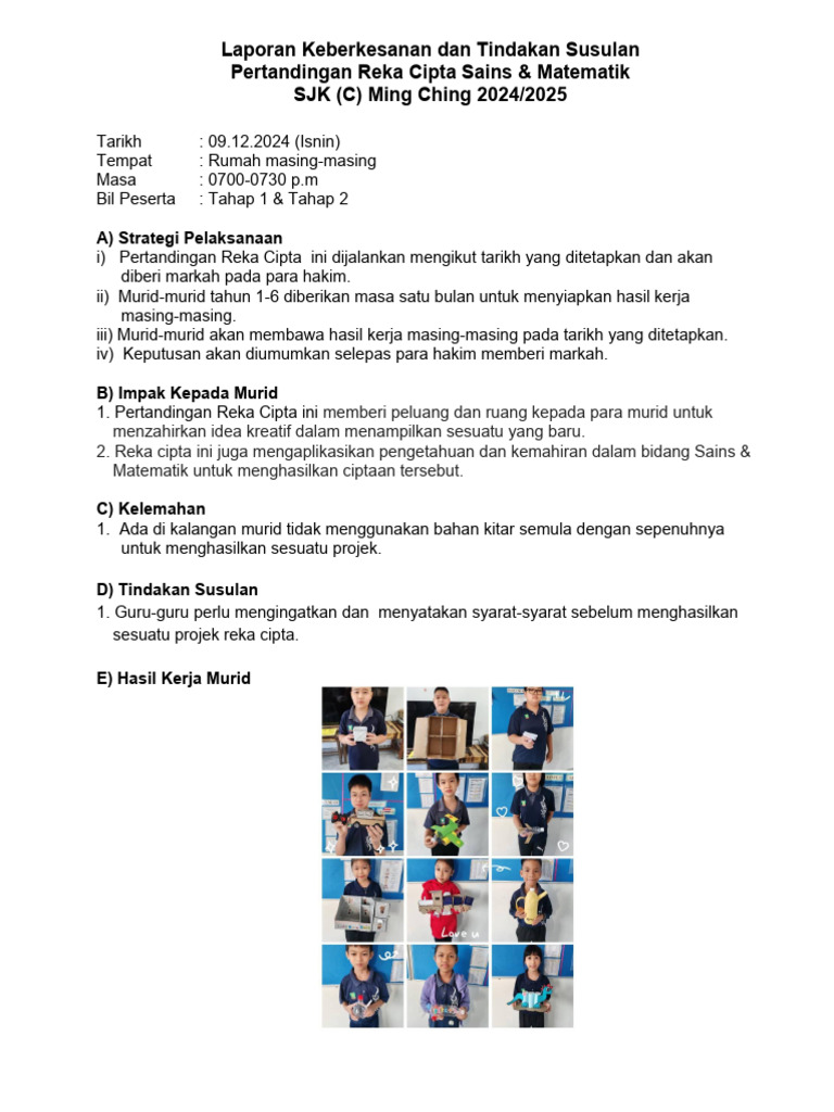 Laporan Keberkesanan dan Tindakan Susulan Pertandingan Reka Cipta SN ...