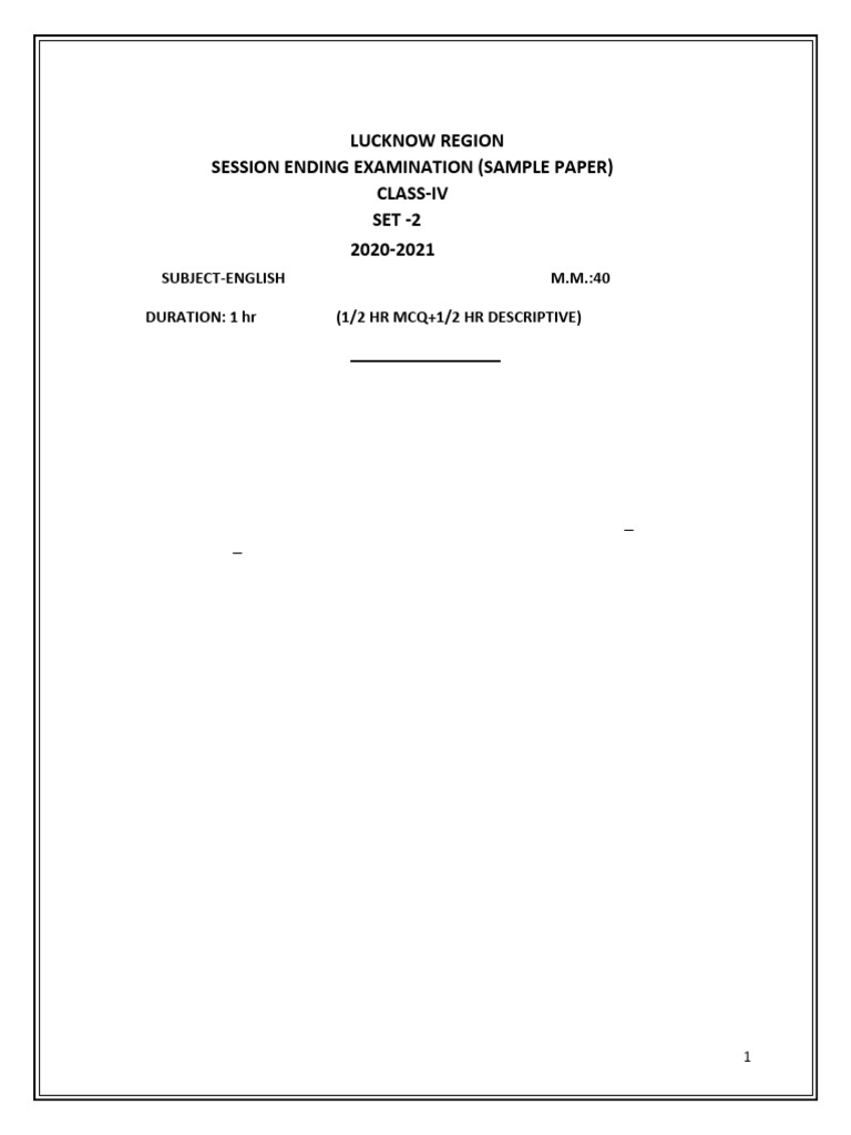 English Sample Paper 2 Class IV | PDF