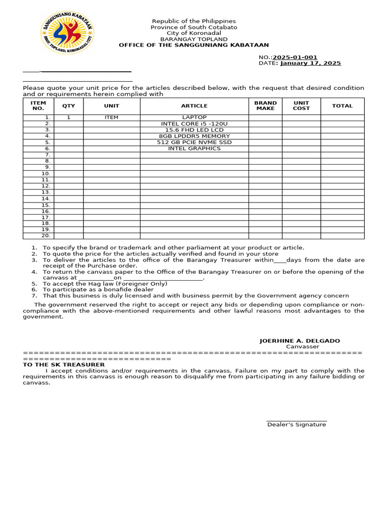 SK CANVASS 2025 | PDF | Computer Hardware | Computer Architecture
