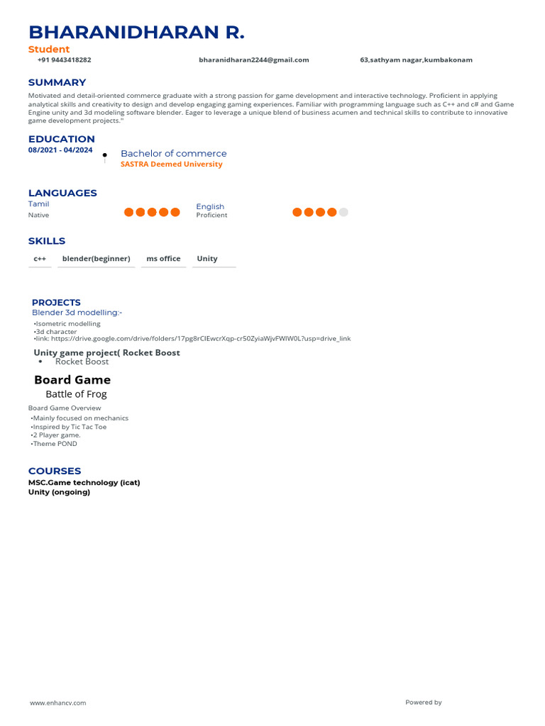 Bharani Dhara NR Resume | PDF