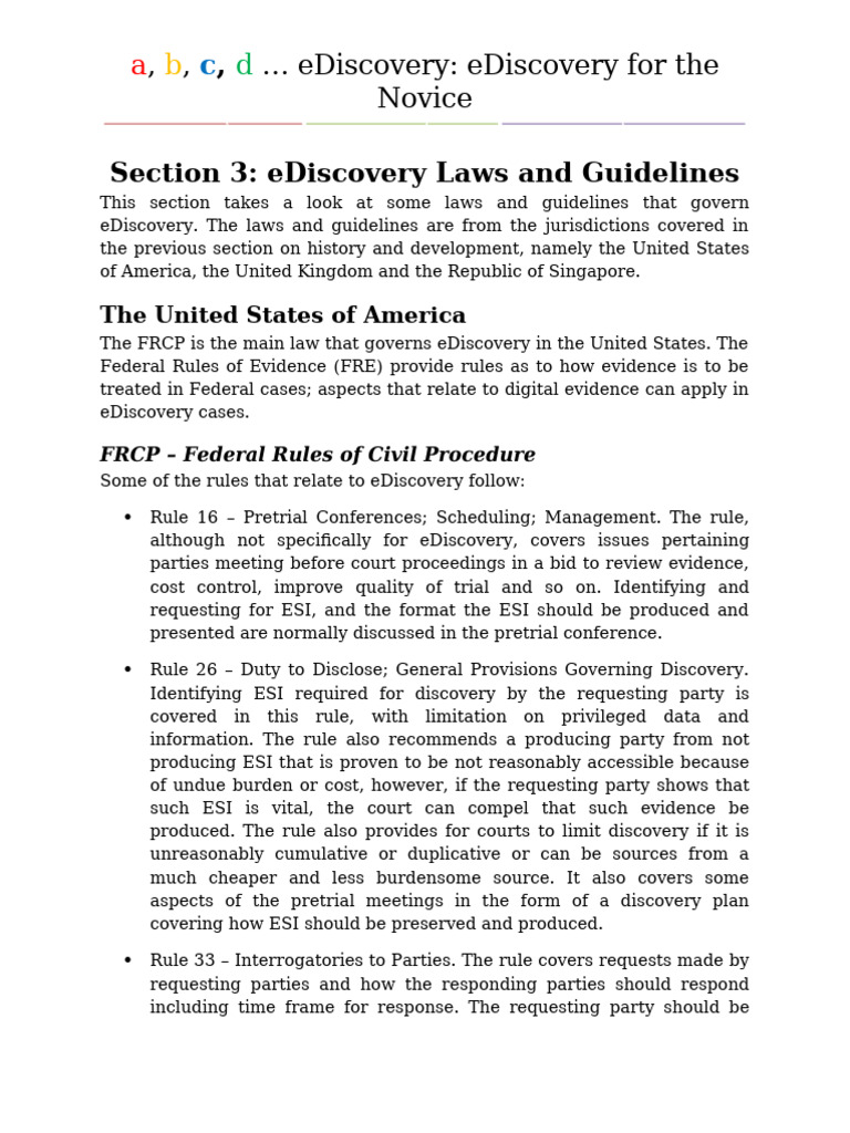 Ediscovery Laws and Guidelines | PDF | Discovery (Law) | Metadata