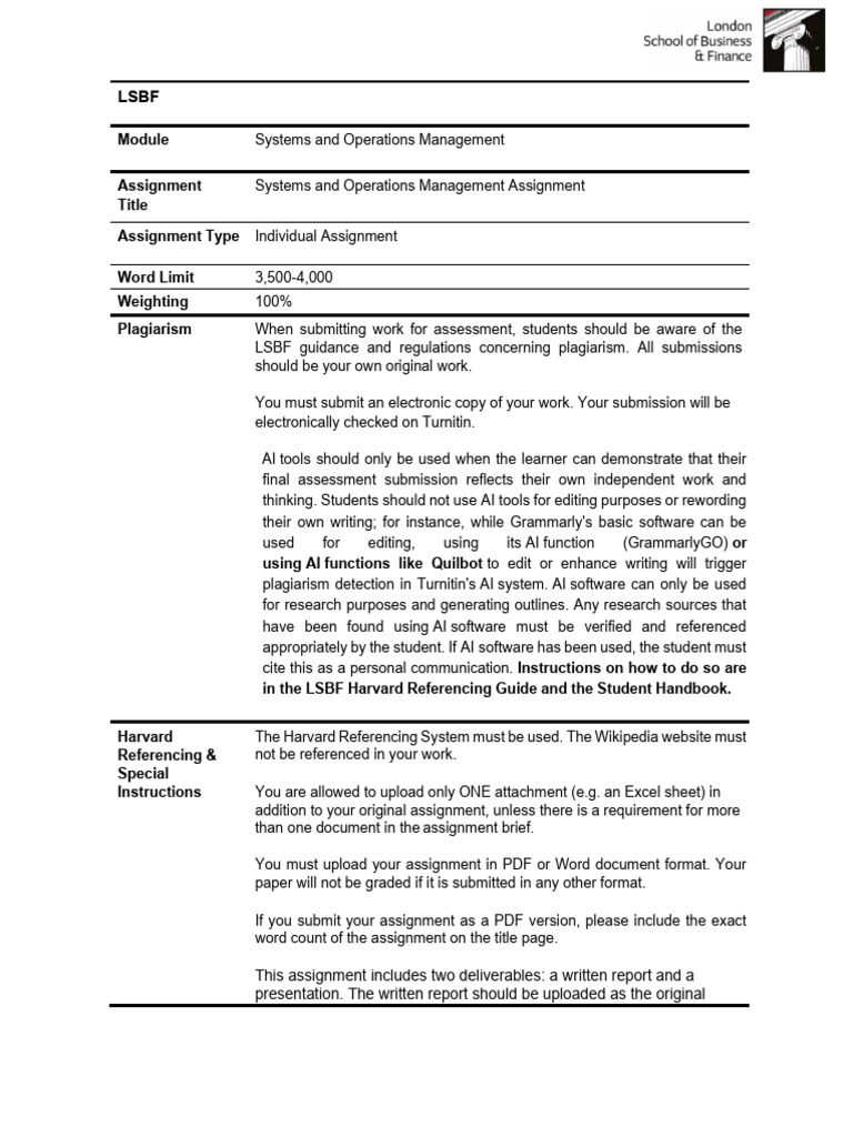 Operations Management Assignment Guide | PDF | Conceptual Model ...