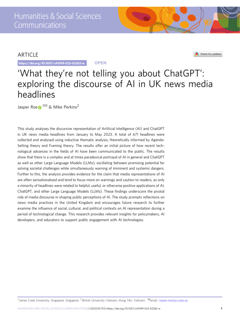 What They'Re Not Telling You About ChatGPT' Exploring The Discourse of AI in UK News Media ...