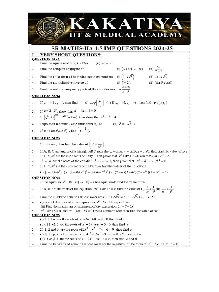 TS - SR - Maths Iia - Imp Questions-2024-25 | PDF