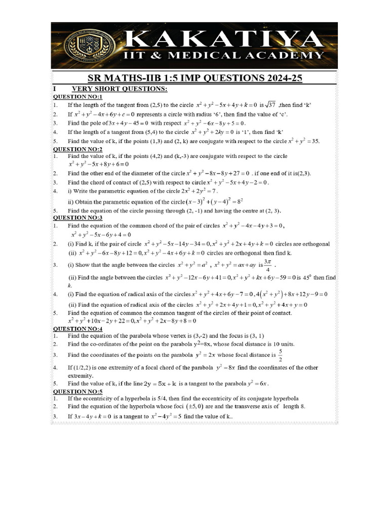 TS - SR - Maths Iib - Imp Questions-2024-25 | PDF
