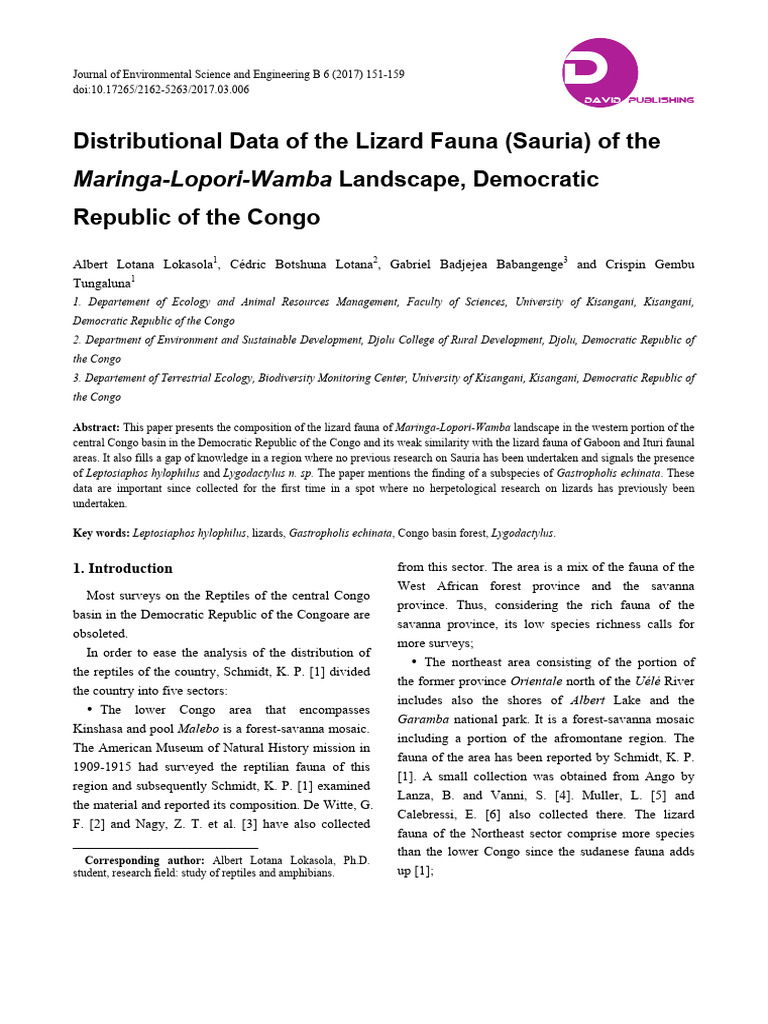 Lizard Fauna of Maringa-Lopori-Wamba | PDF | Democratic Republic Of The ...