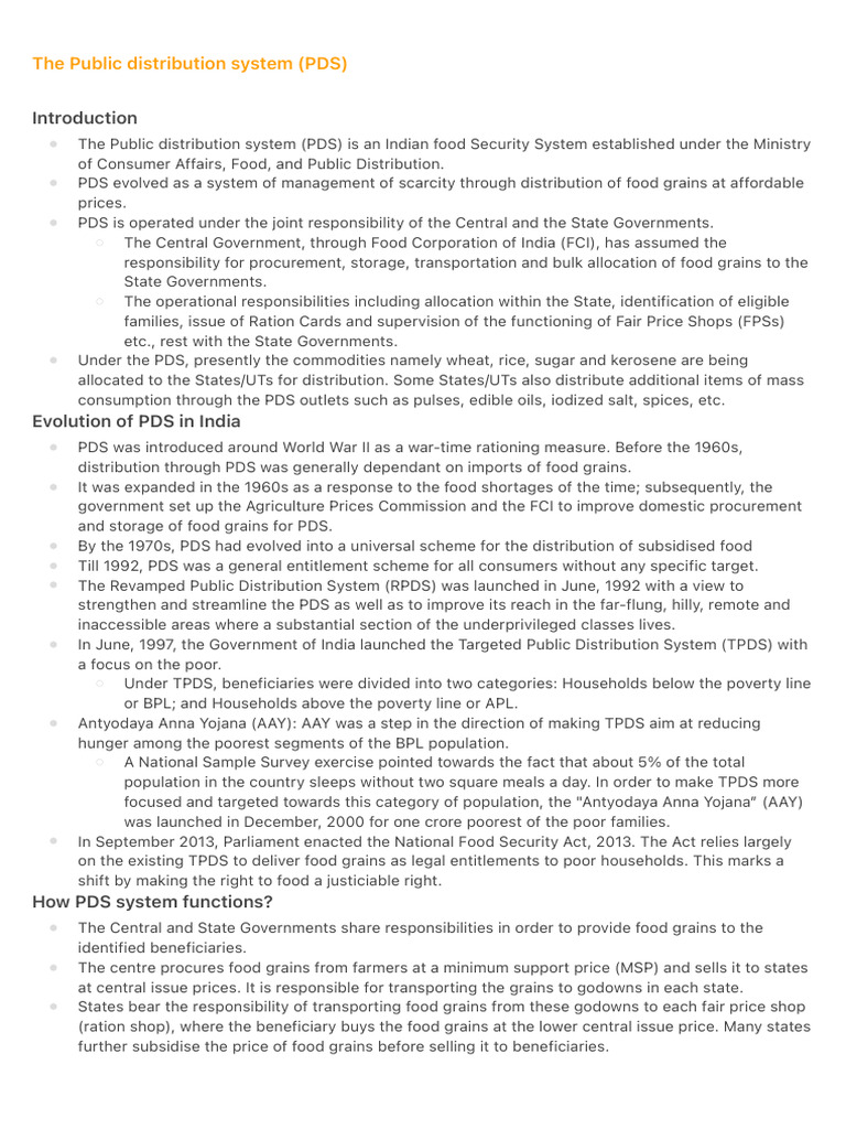The Public distribution system (PDS) | PDF | Economies | Economy Of India